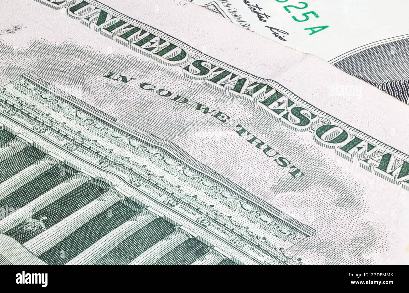 Macro close up on the design surface of US dollar notes. Banknotes of ...