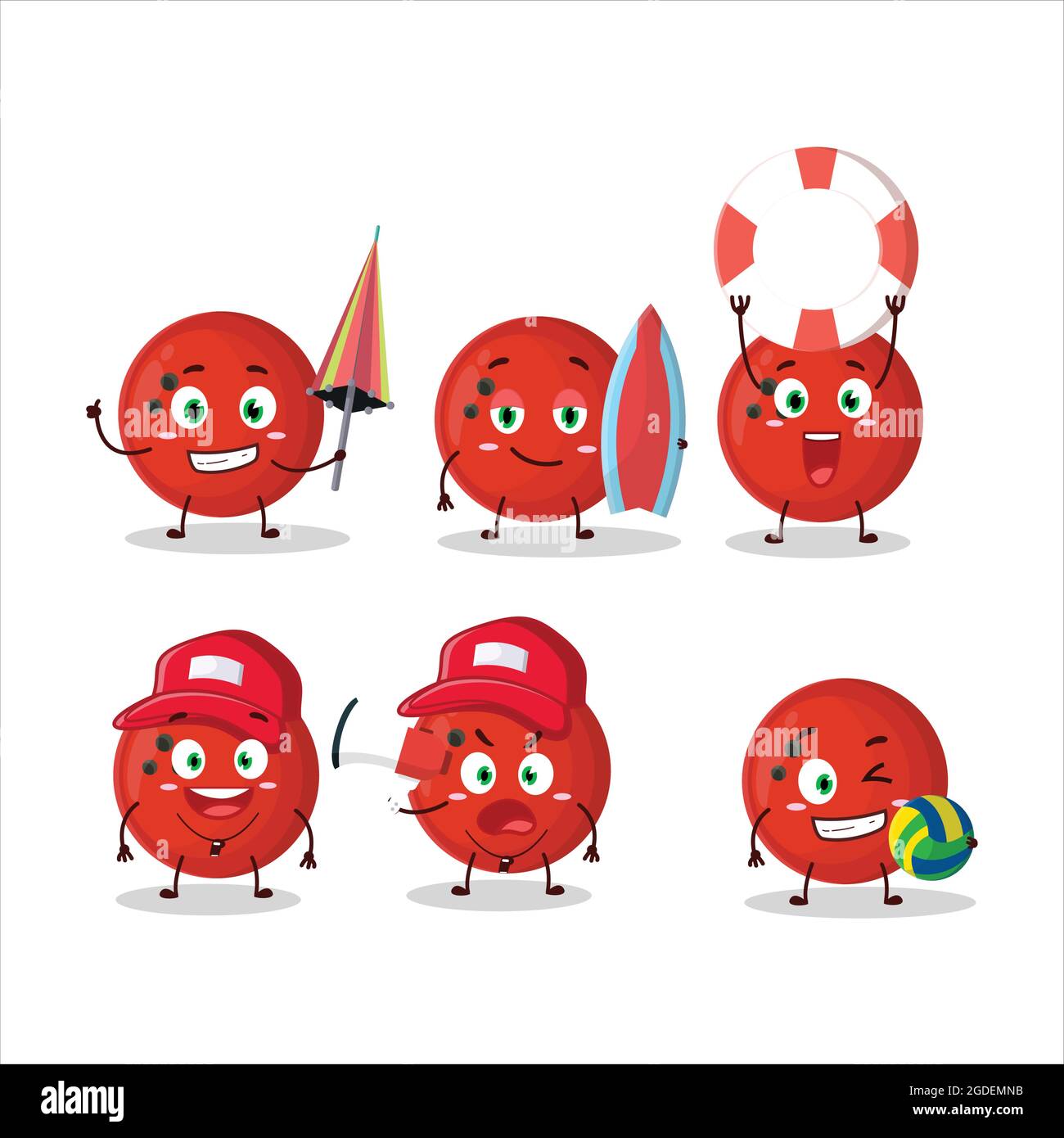Happy Face bowling ball cartoon character playing on a beach. Vector ...