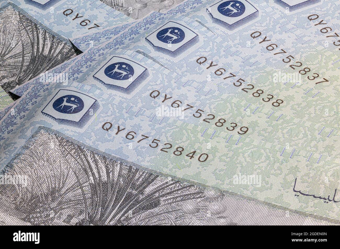 Close up of fifty Ringgit Malaysia. Detailed macro capture of brand new ...