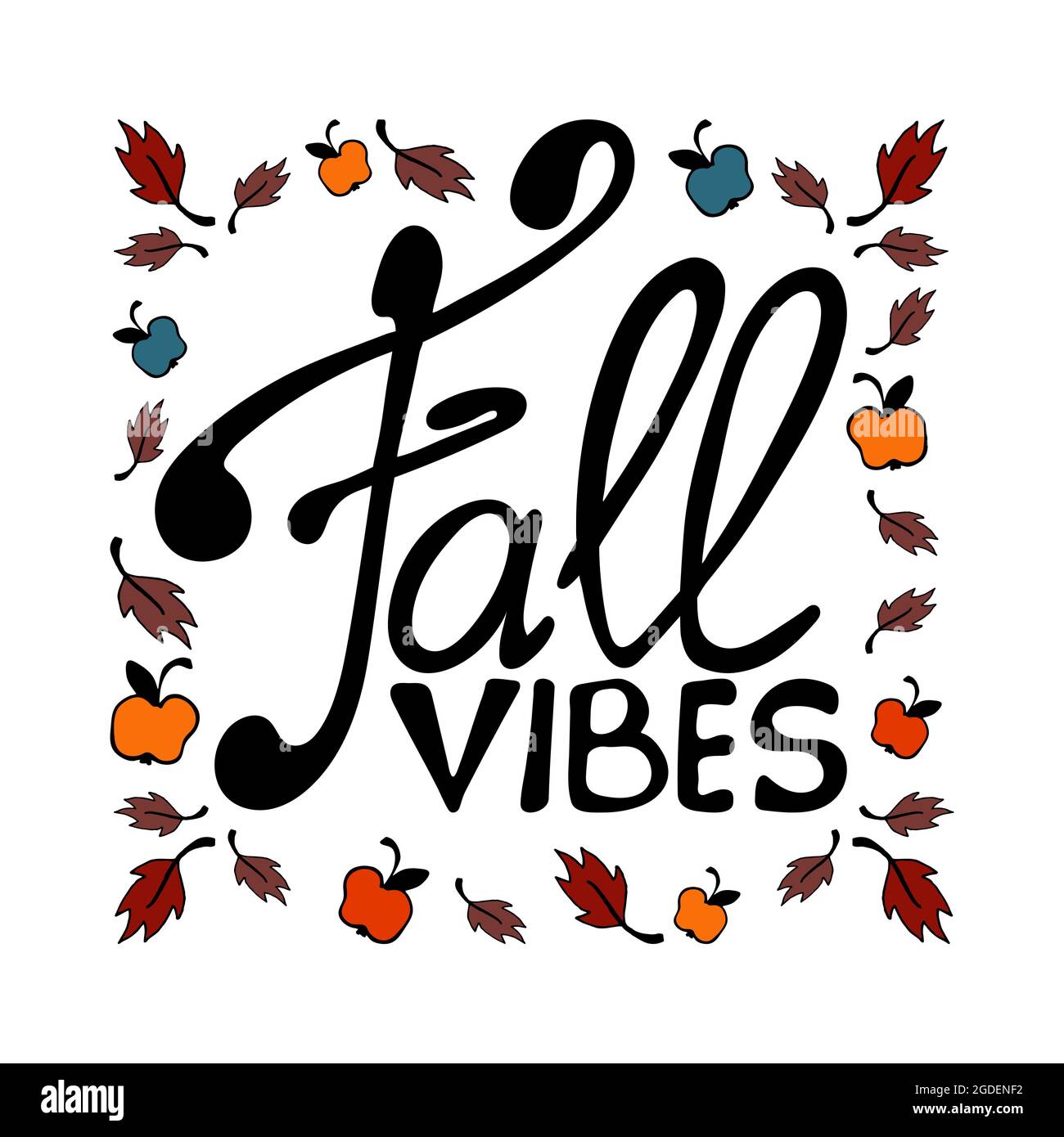 Fall vibes doodle illustration with colorful decor. Lettering Stock ...