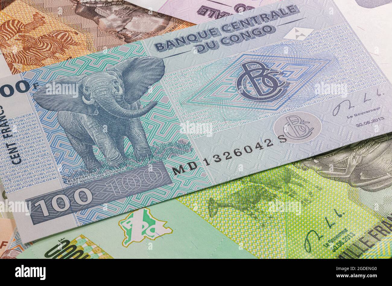 Close up to five thousand Francs of the Republic of Congo. Paper ...