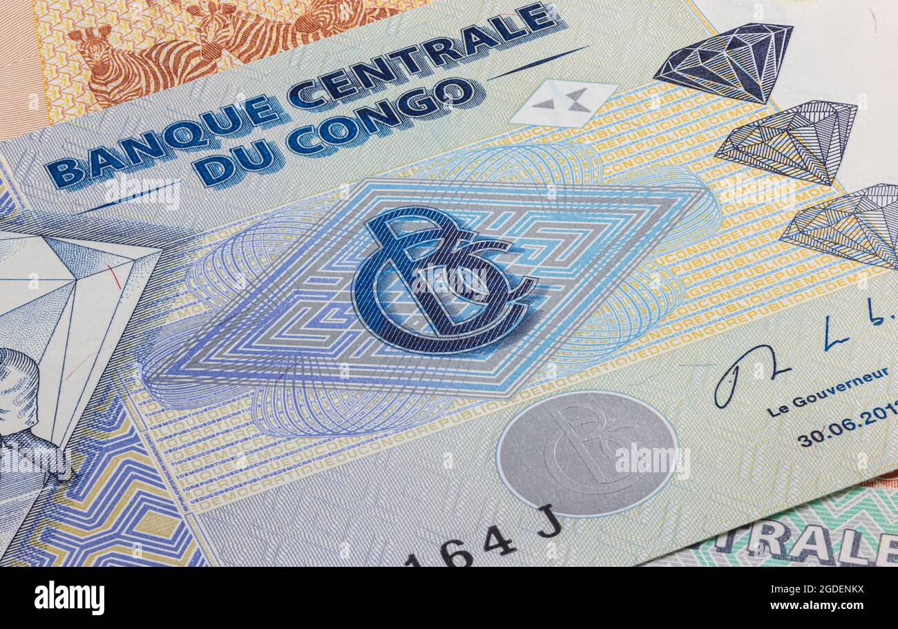 Close up to five thousand Francs of the Republic of Congo. Paper ...