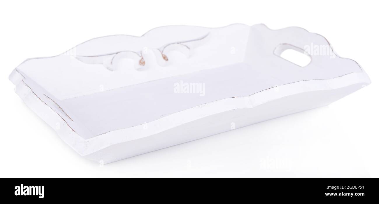 Empty wooden tray isolated on white Stock Photo - Alamy