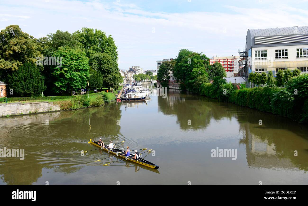 Kayaking in the Leie river in Ghent, Belgium Stock Photo - Alamy
