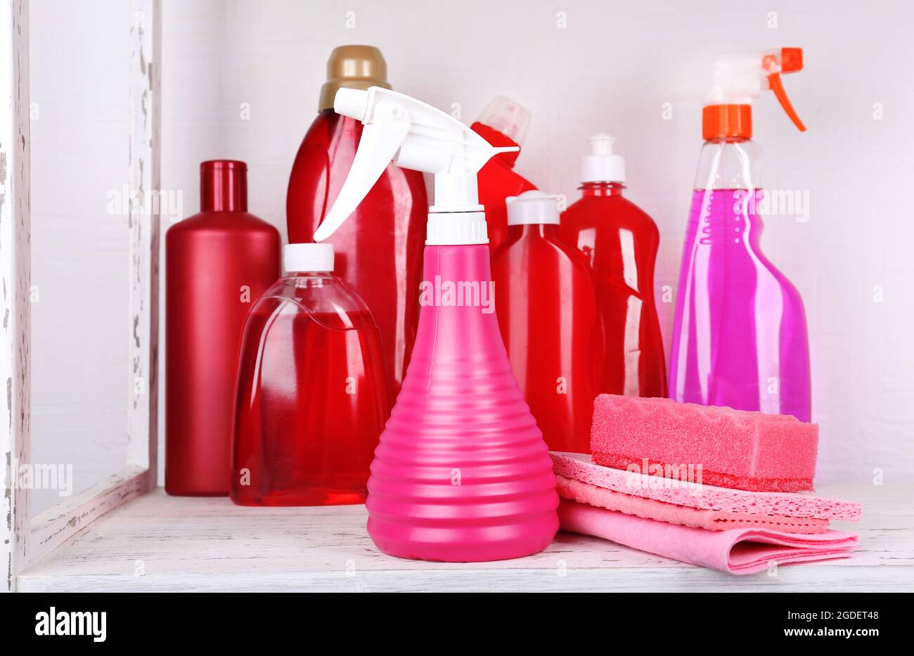 Cleaning products on shelf Stock Photo - Alamy