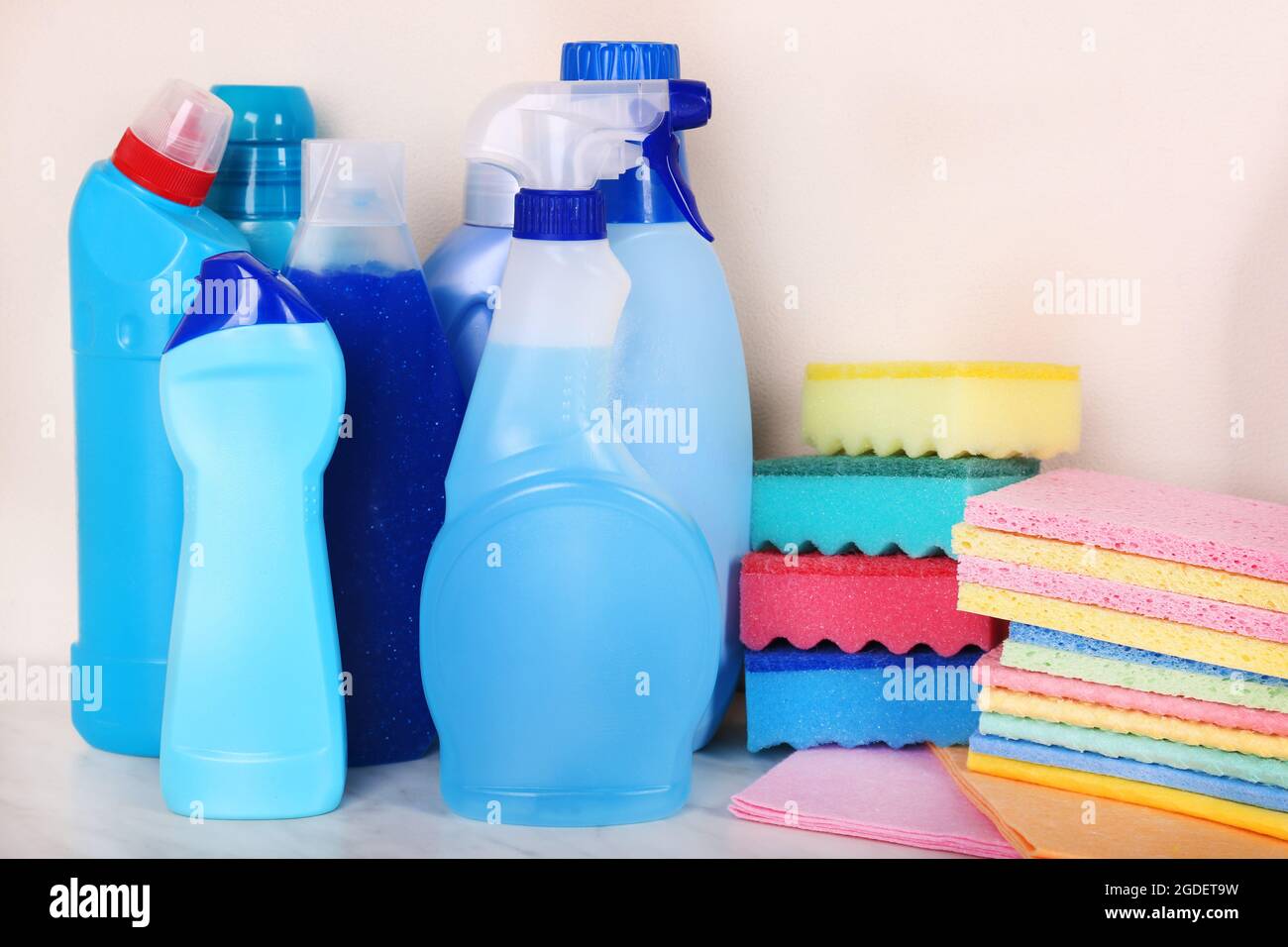 Cleaning products on shelf Stock Photo - Alamy