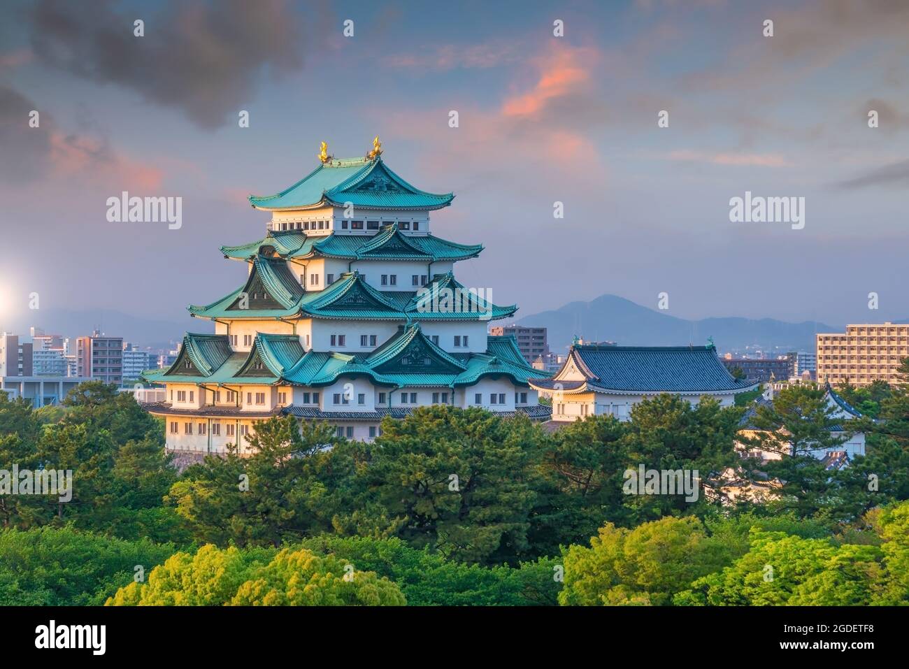Nagoya castle and city skyline in Japan at beautiful sunset Stock Photo ...
