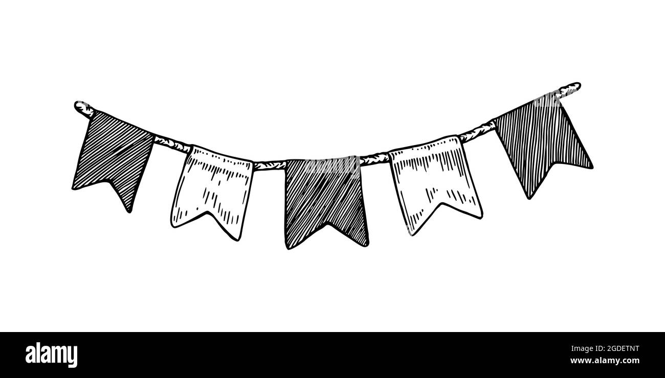 Hand drawn garland with flags. Vector illustration in sketch style ...