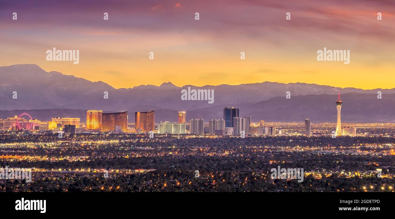 Panorama cityscape view of Las Vegas at sunset in Nevada, United States ...