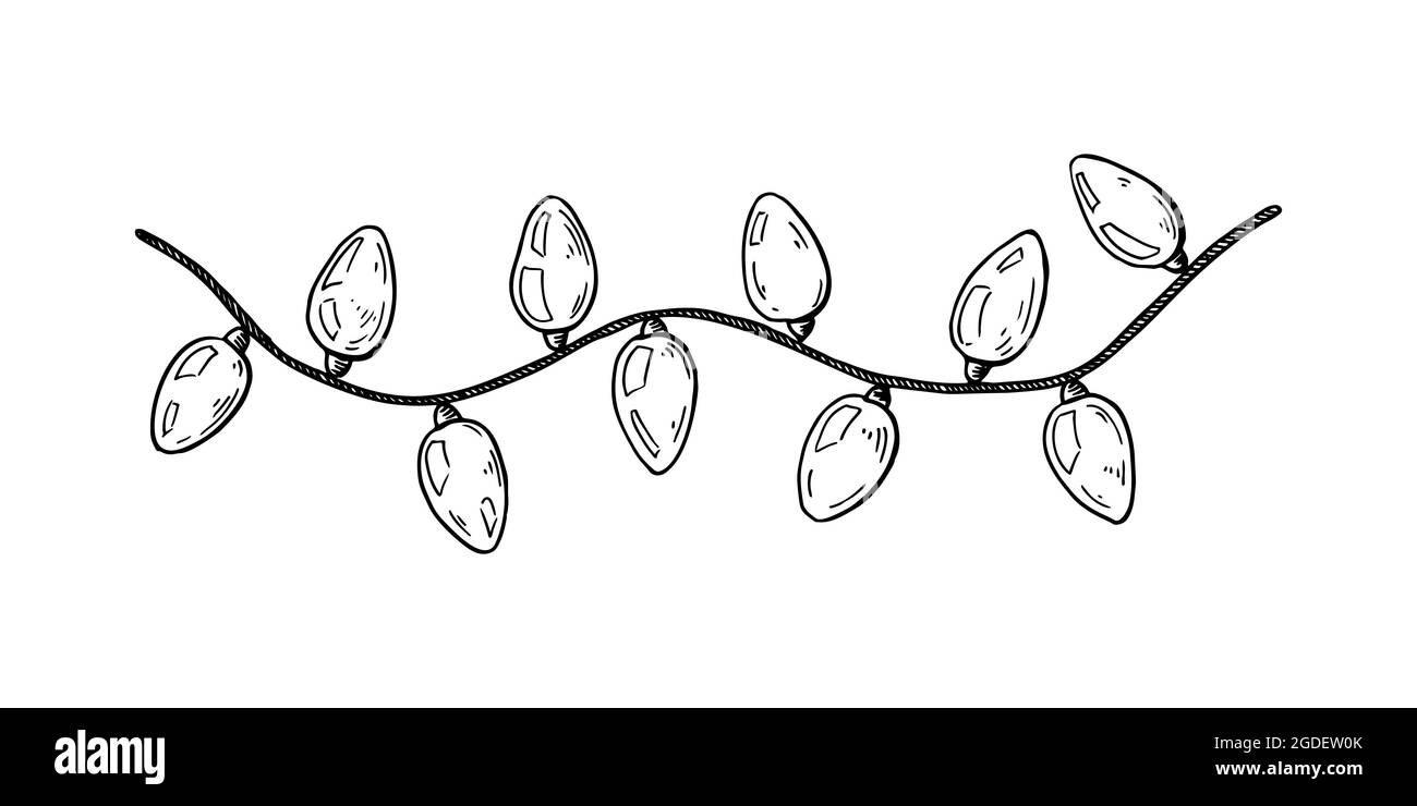 Hand drawn garland with lamps. Vector illustration in sketch style ...