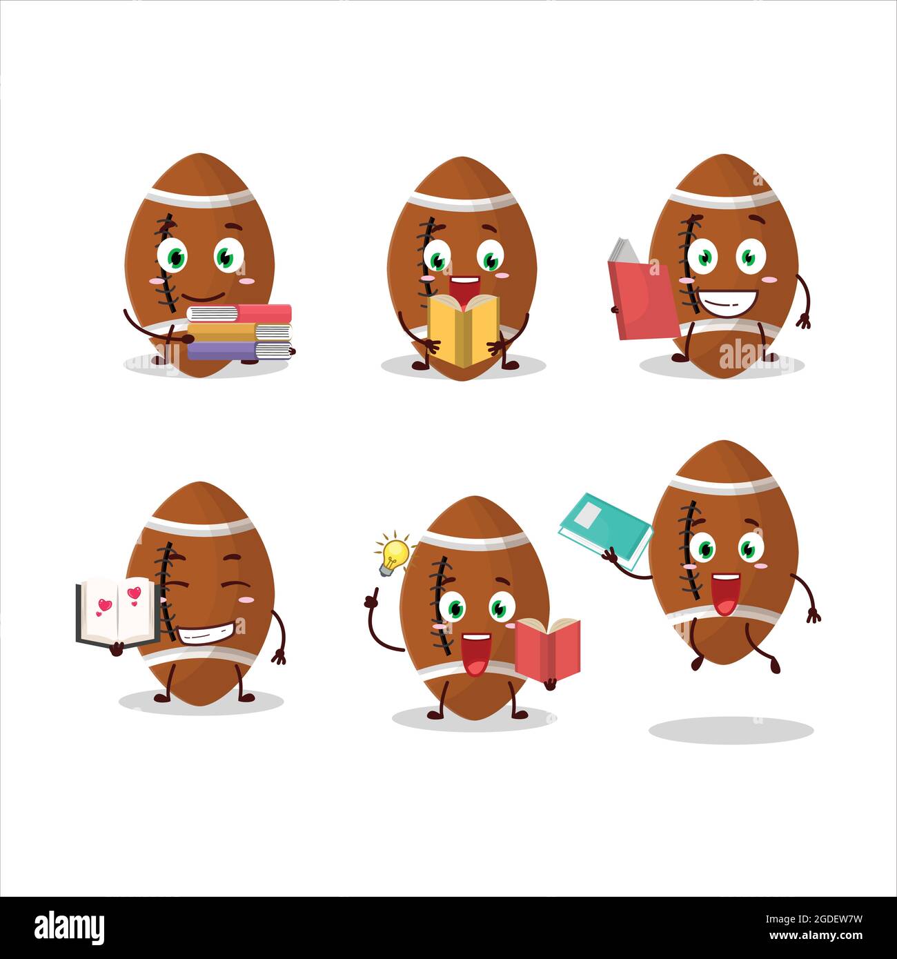 A picture of new rugby ball cartoon character concept reading an ...