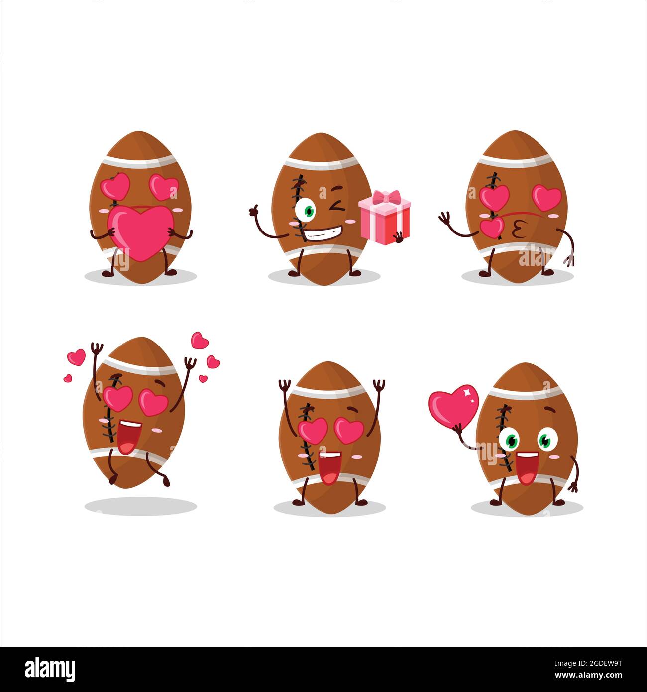 New rugby ball cartoon character with love cute emoticon. Vector ...