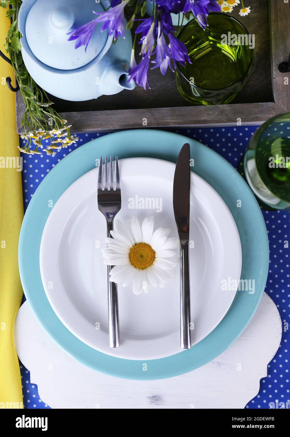 Blue table setting close-up Stock Photo - Alamy