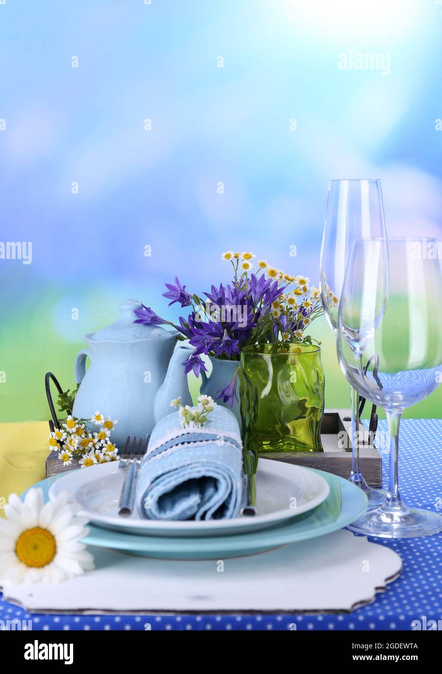 Blue table setting close-up Stock Photo - Alamy
