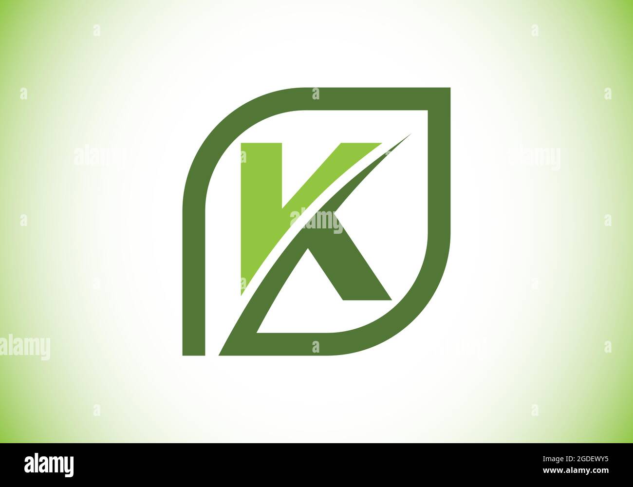 Initial K monogram alphabet with abstract leaf. Eco-friendly logo ...