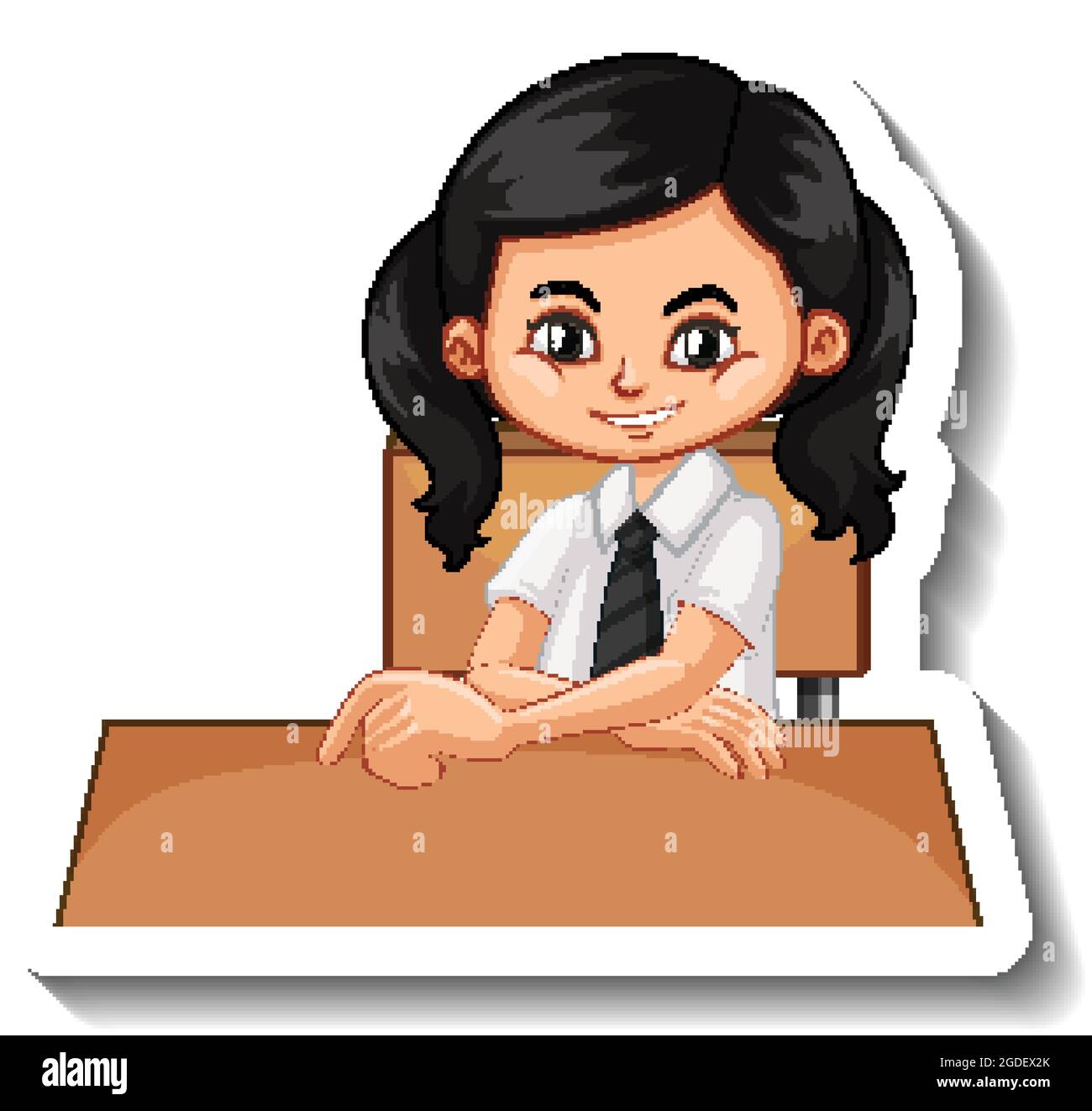Student girl sit at desk cartoon sticker illustration Stock Vector ...