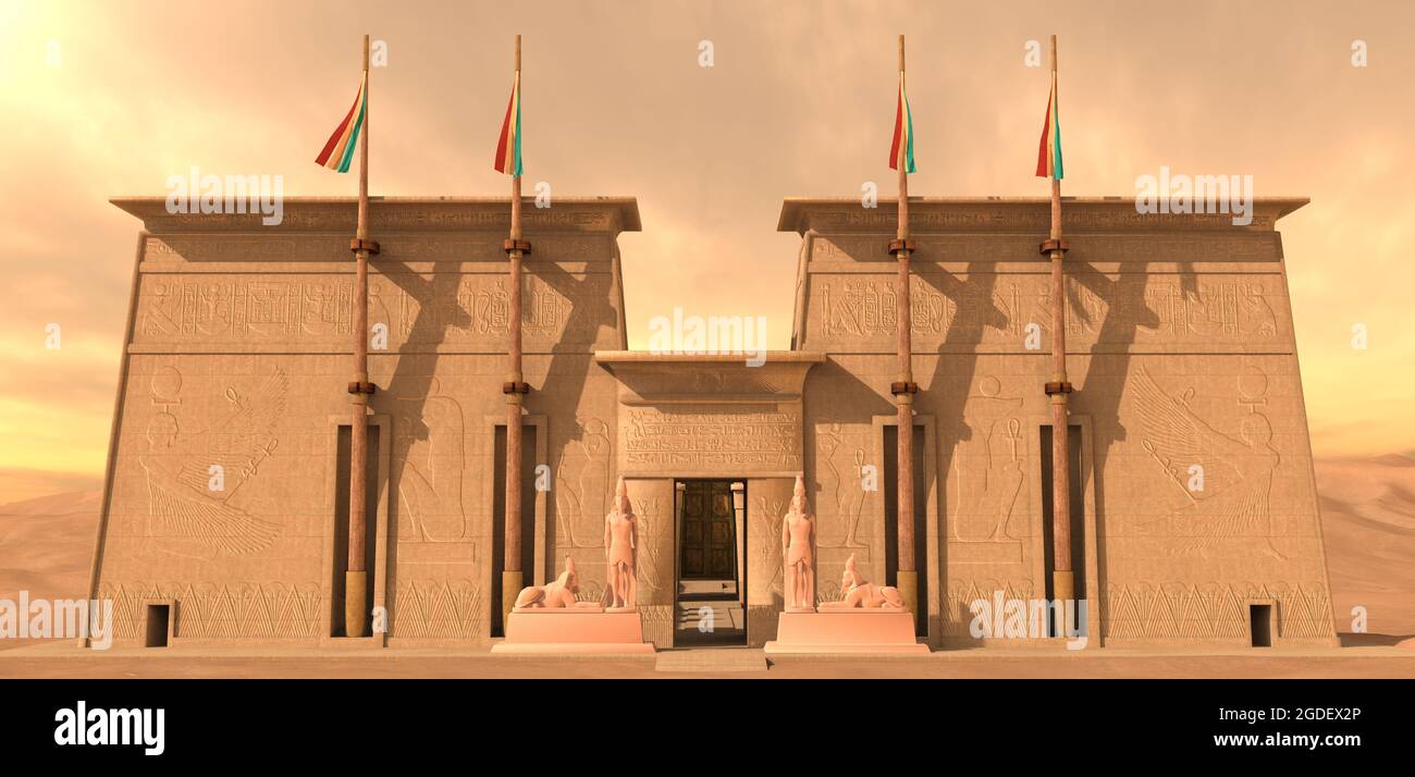 3D illustration egyptian temple in the desert Stock Photo - Alamy