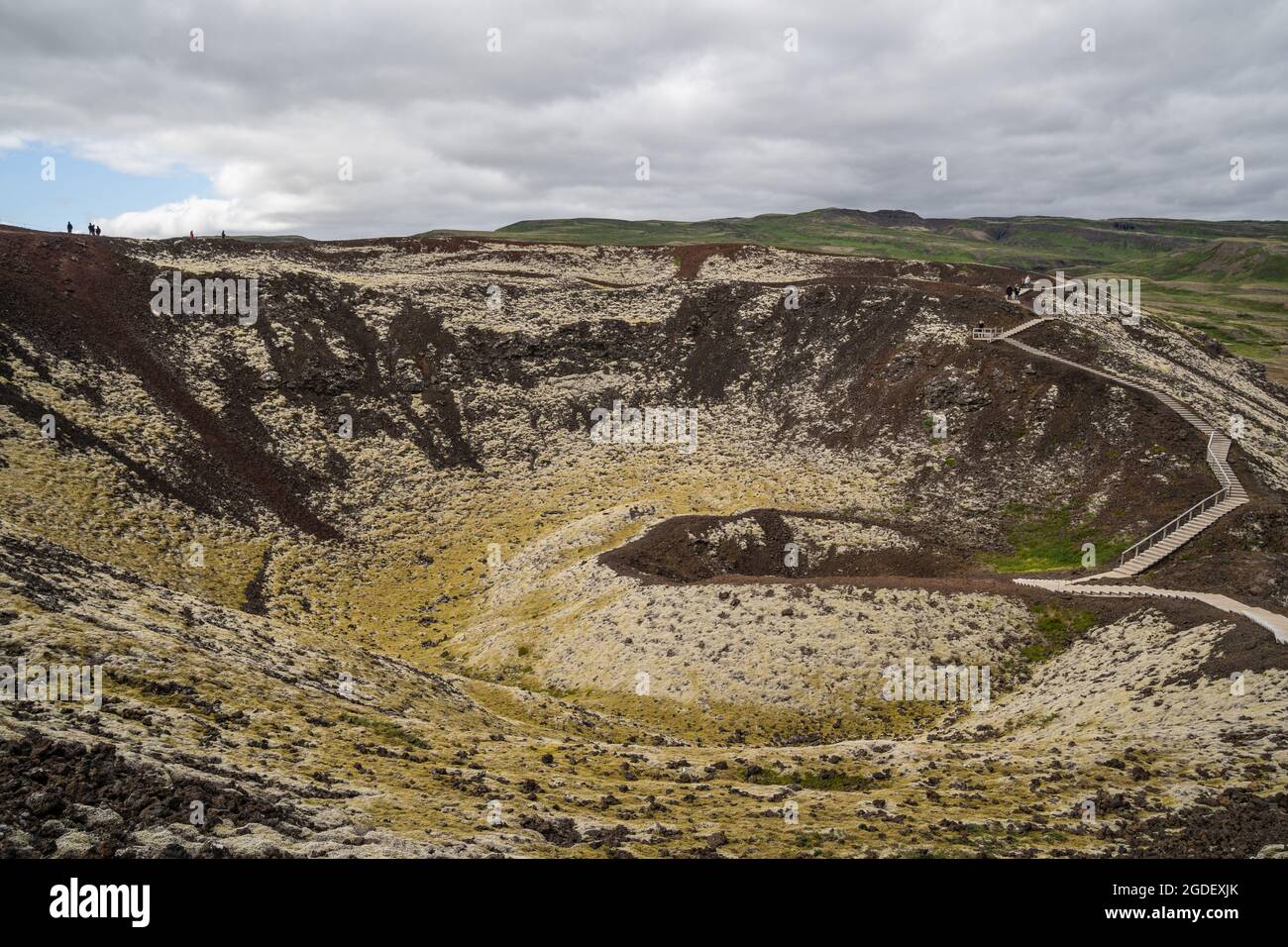 Wooden stairs leading to Grabrok Volcano in Iceland Stock Photo - Alamy