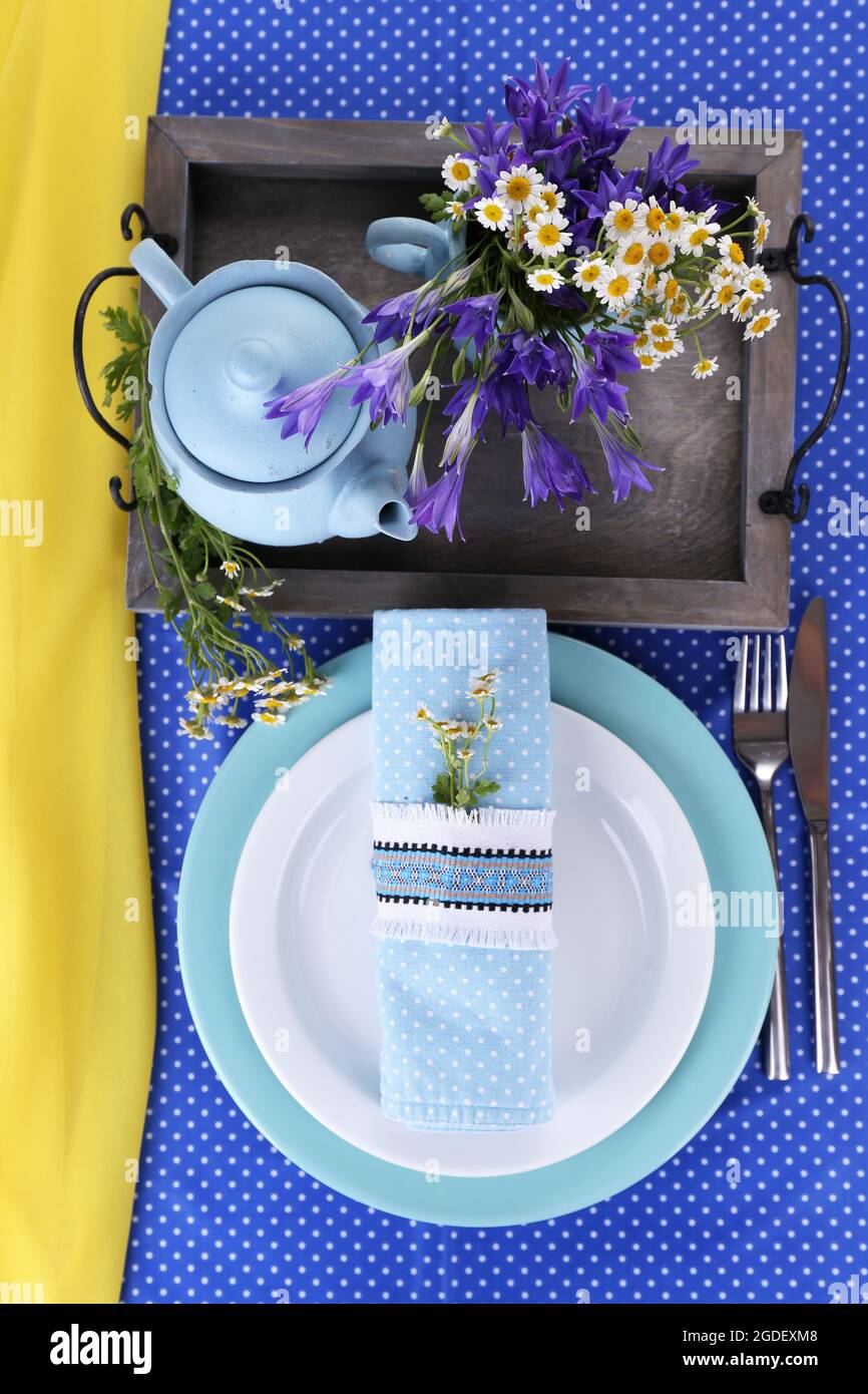 Blue table setting close-up Stock Photo - Alamy