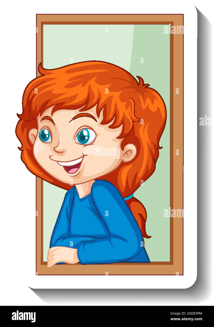 A girl looking out of window cartoon character sticker illustration ...