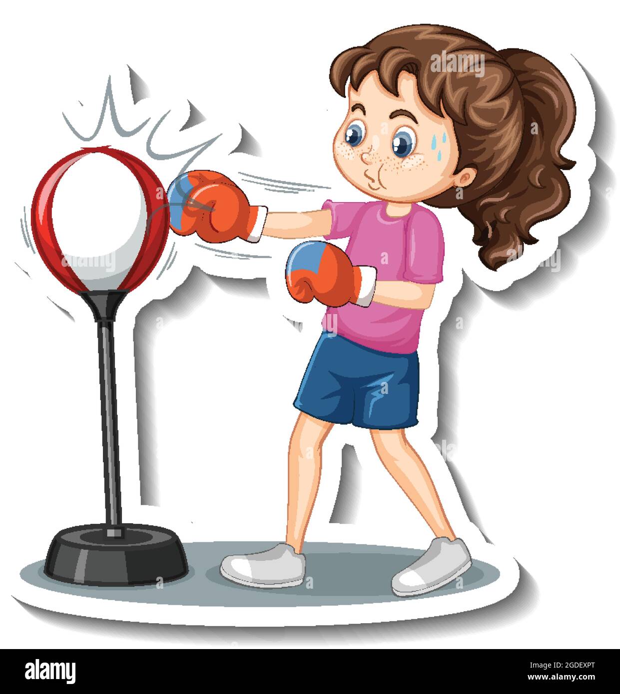 Cartoon character sticker with a girl punching illustration Stock ...