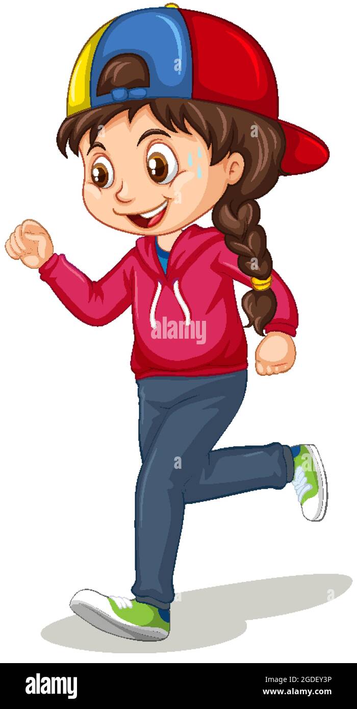 Cute girl doing running exercise cartoon character isolated ...