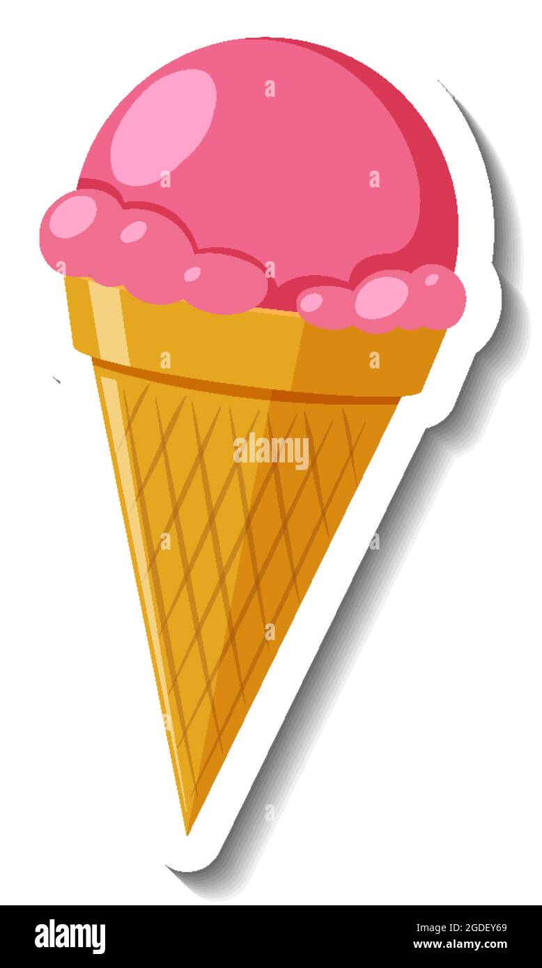 Strawberry ice cream cone on white background illustration Stock Vector ...