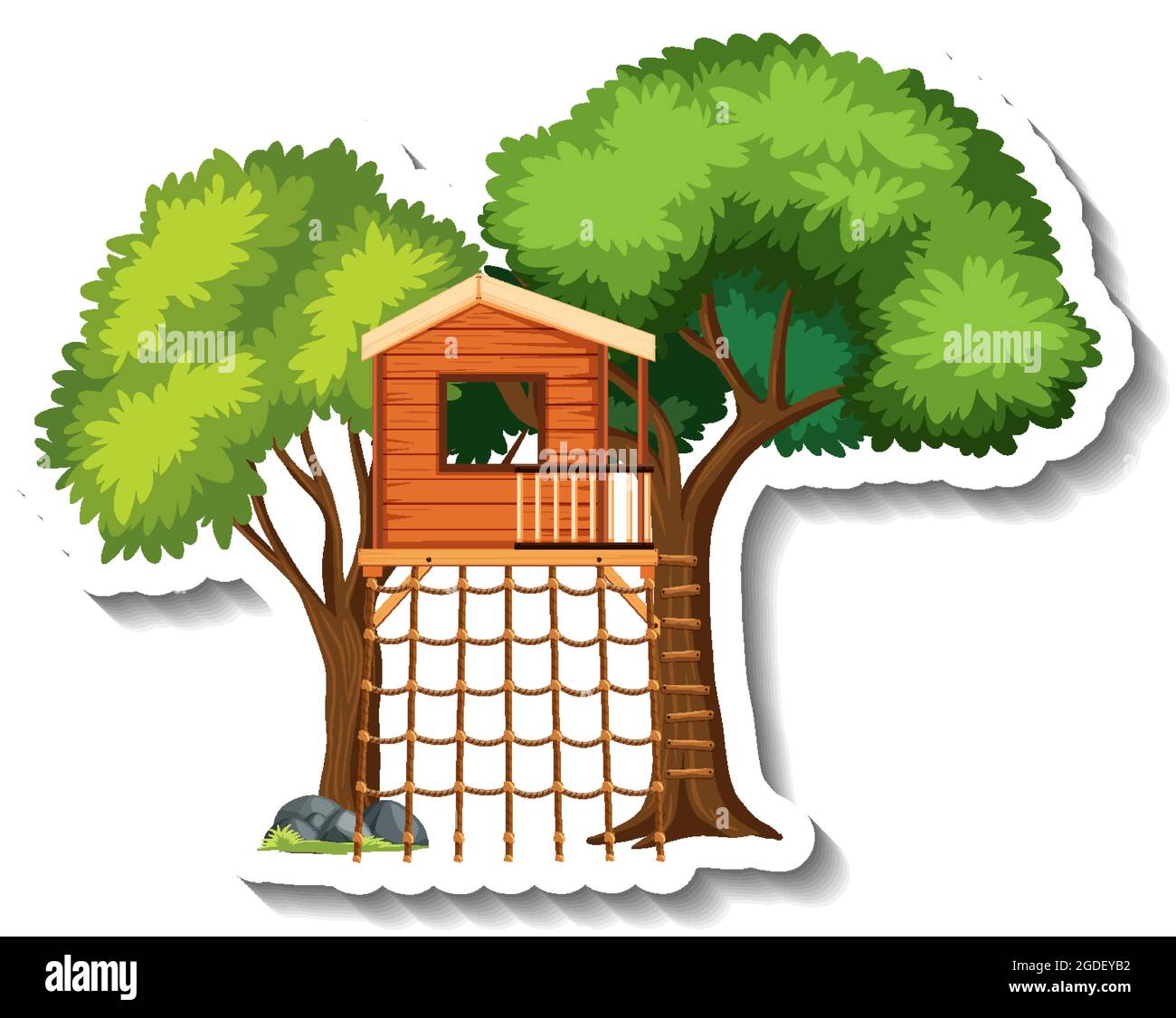 Isolated tree house with climbing nets illustration Stock Vector Image ...