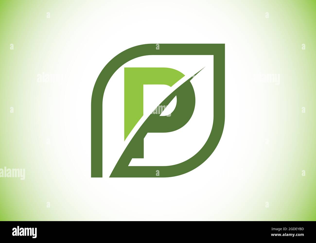 Initial P monogram alphabet with abstract leaf. Eco-friendly logo ...
