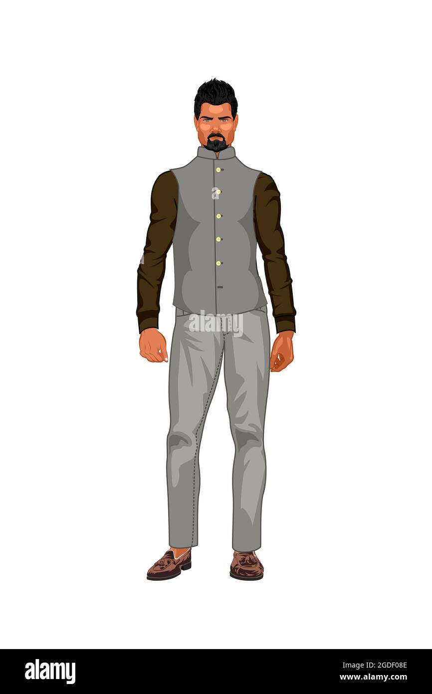 2d illustration of an elegant man - Portrait of a fashionably dressed ...