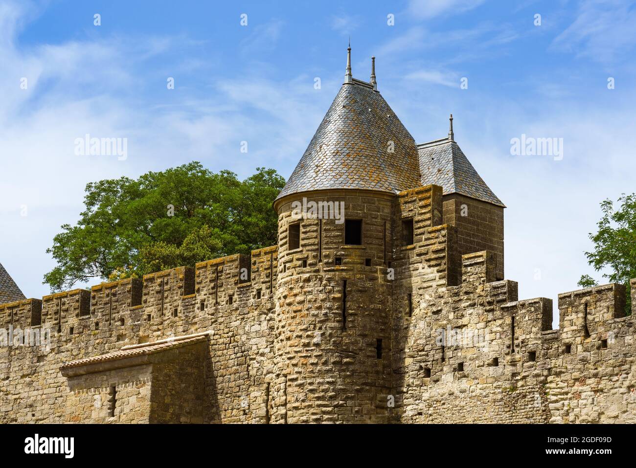 Witch's hat towers in the Cité Médiévale de Carcassonne, France Stock ...
