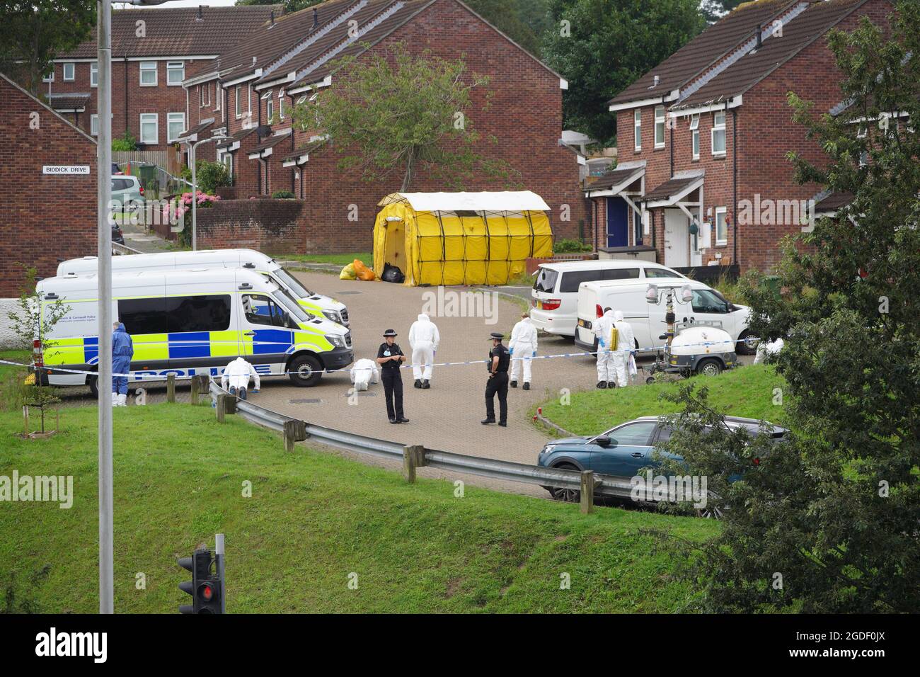 Forensic officers in Biddick Drive in the Keyham area of Plymouth where ...