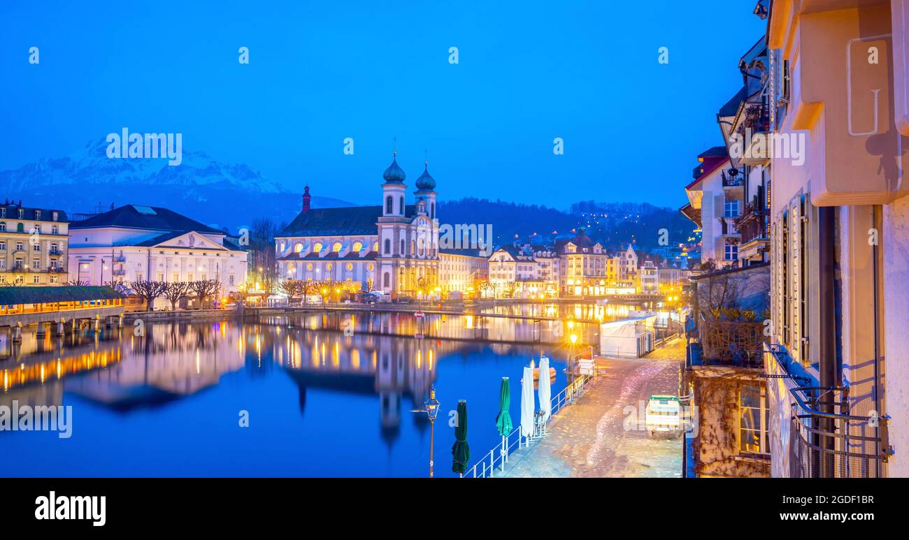 Historic city center of downtown Lucerne with Chapel Bridge and lake ...