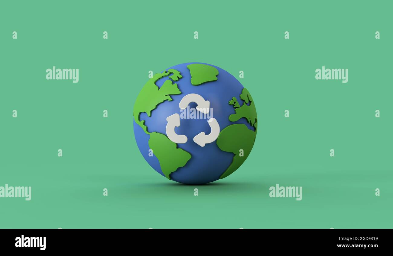 Global recycling. Earth model with a recycle symbol. 3d rendering Stock ...