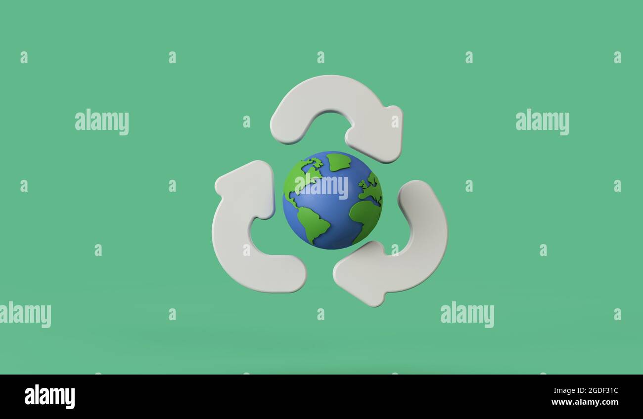 Global recycling. Earth model with a recycle symbol. 3d rendering Stock ...