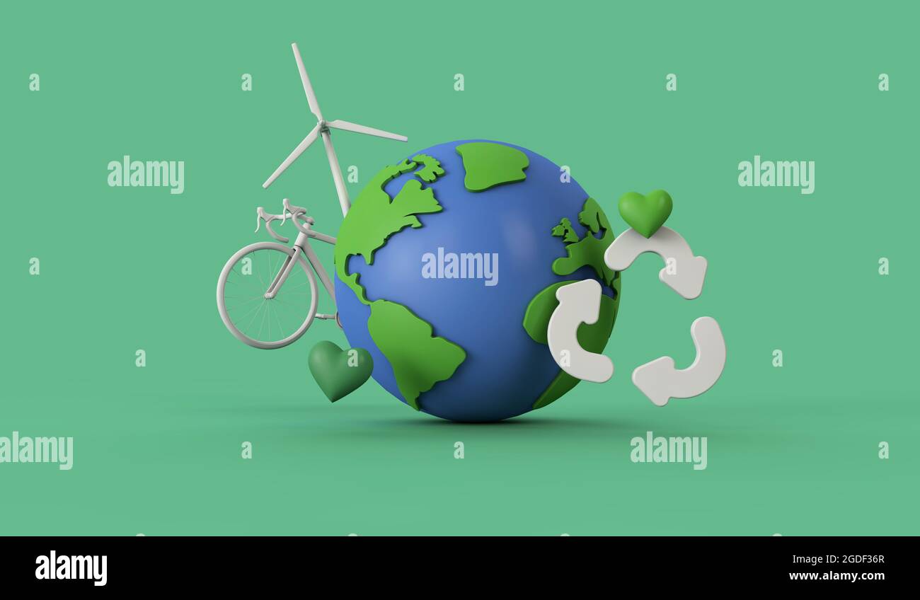 Global recycling. Earth model with a recycle symbol. 3d rendering Stock ...