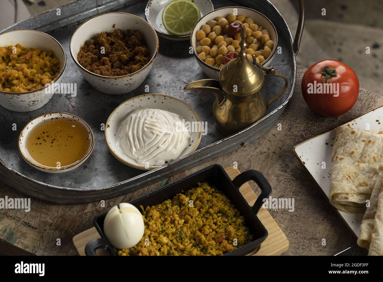 Closeup of traditional Emirates breakfast Stock Photo - Alamy