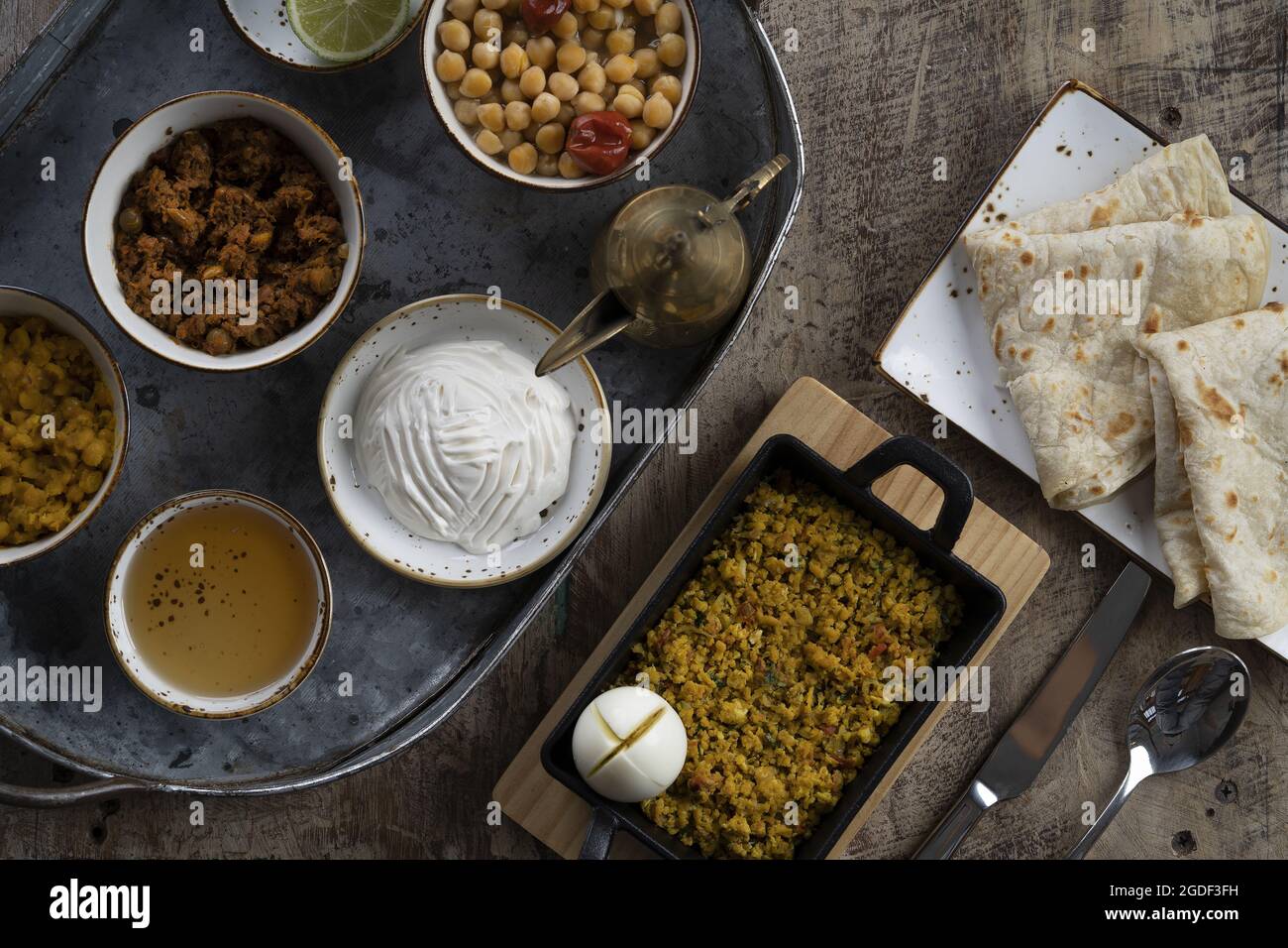 Closeup traditional emirates breakfast hi-res stock photography and ...