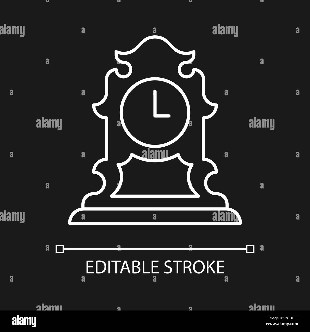 Vintage tabletop clock white linear icon for dark theme Stock Vector ...