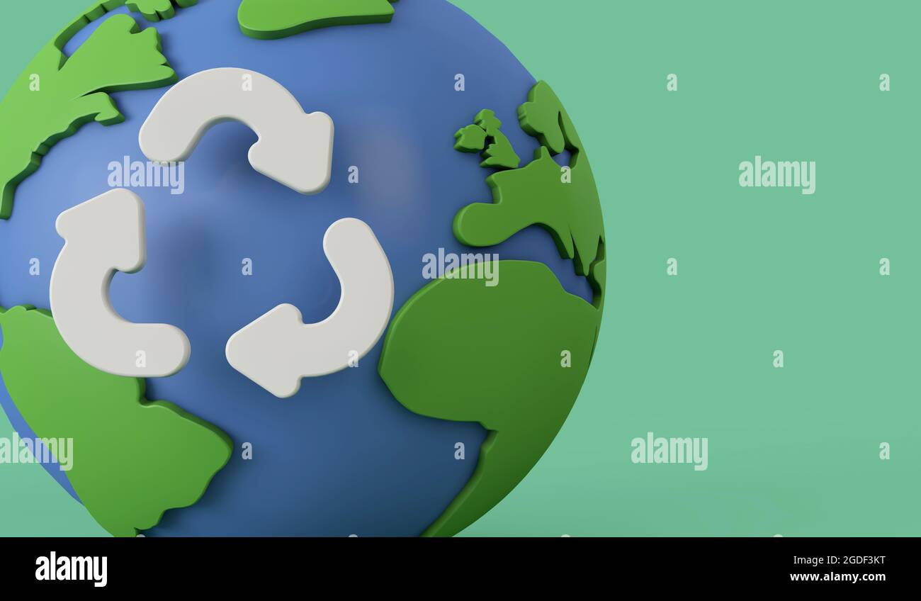 Global recycling. Earth model with a recycle symbol. 3d rendering Stock ...