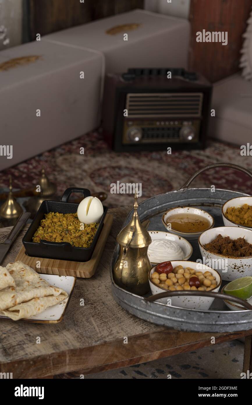 Closeup of traditional Emirates breakfast Stock Photo - Alamy