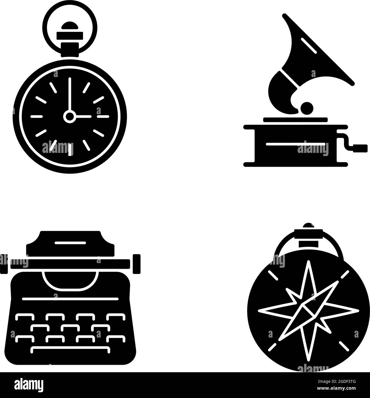 Old-fashioned items black glyph icons set on white space Stock Vector ...