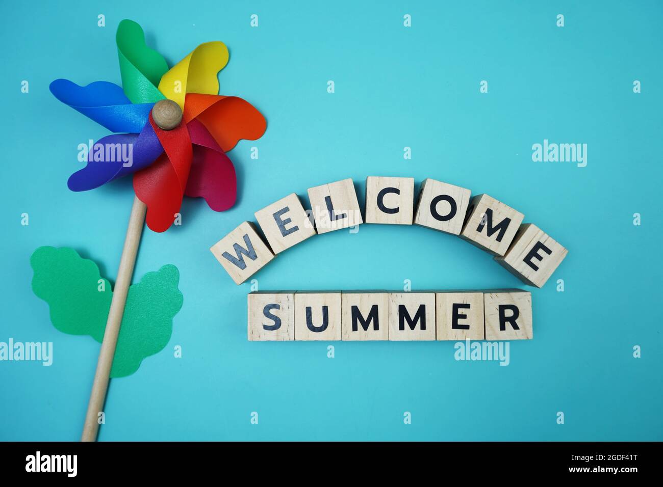 Welcome Summer message alphabet letter on blue background Stock Photo ...