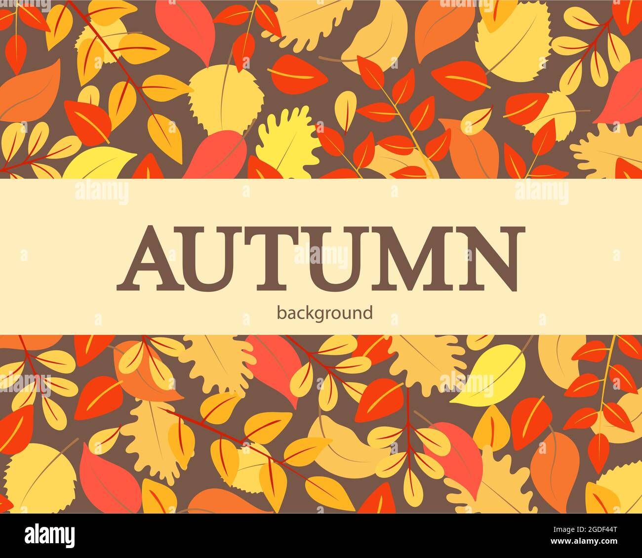 Autumn background with orange red and yellow leaves. Vector ...