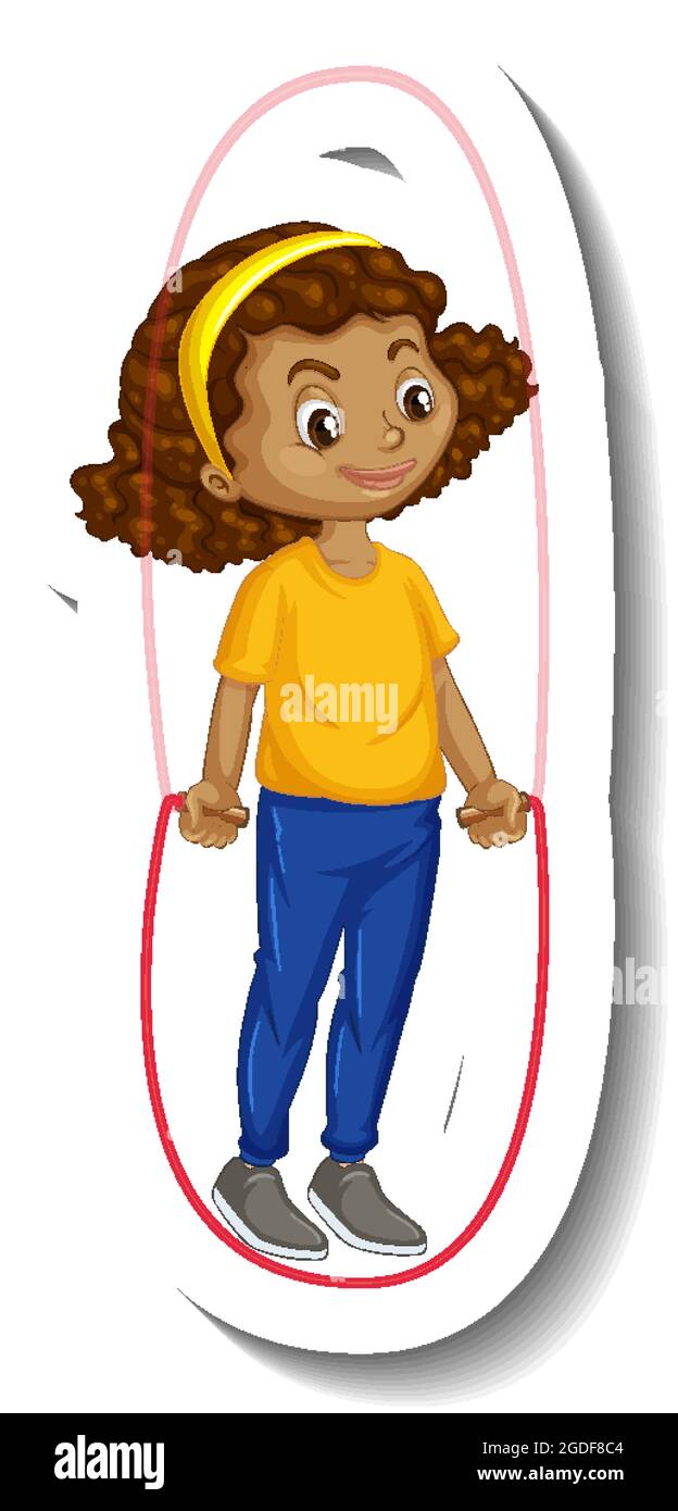 A girl jumping rope cartoon character sticker illustration Stock Vector ...
