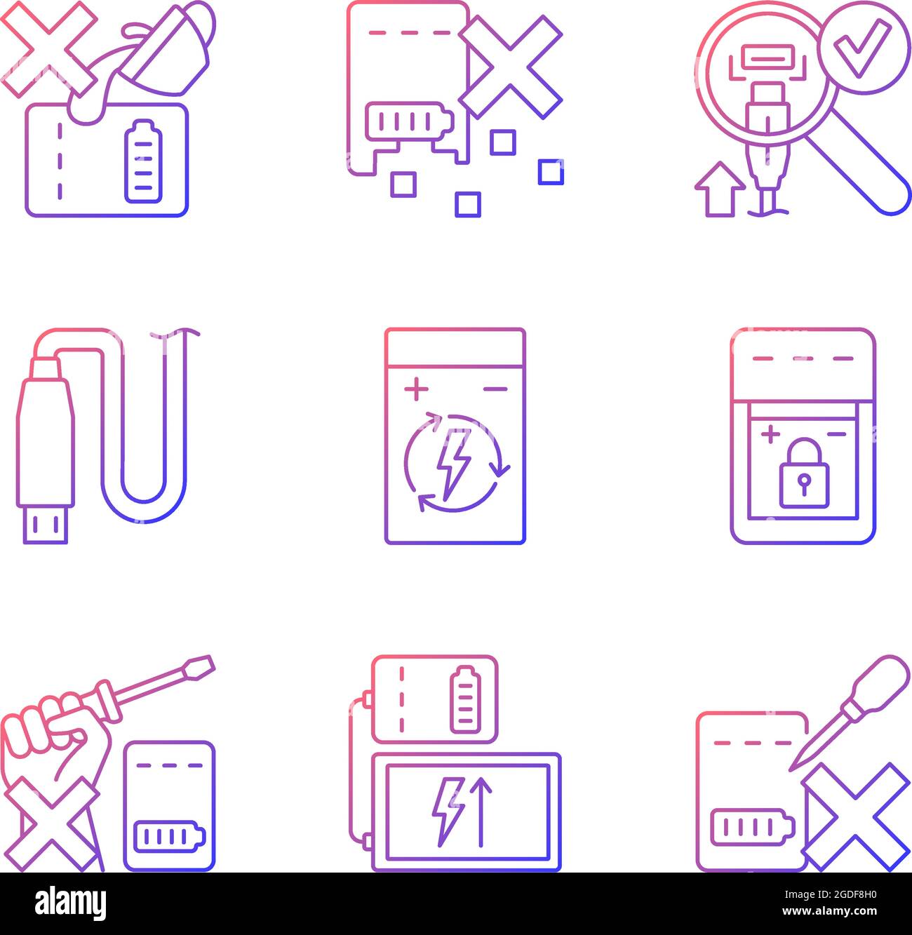 Portable charger care gradient linear vector manual label icons set ...