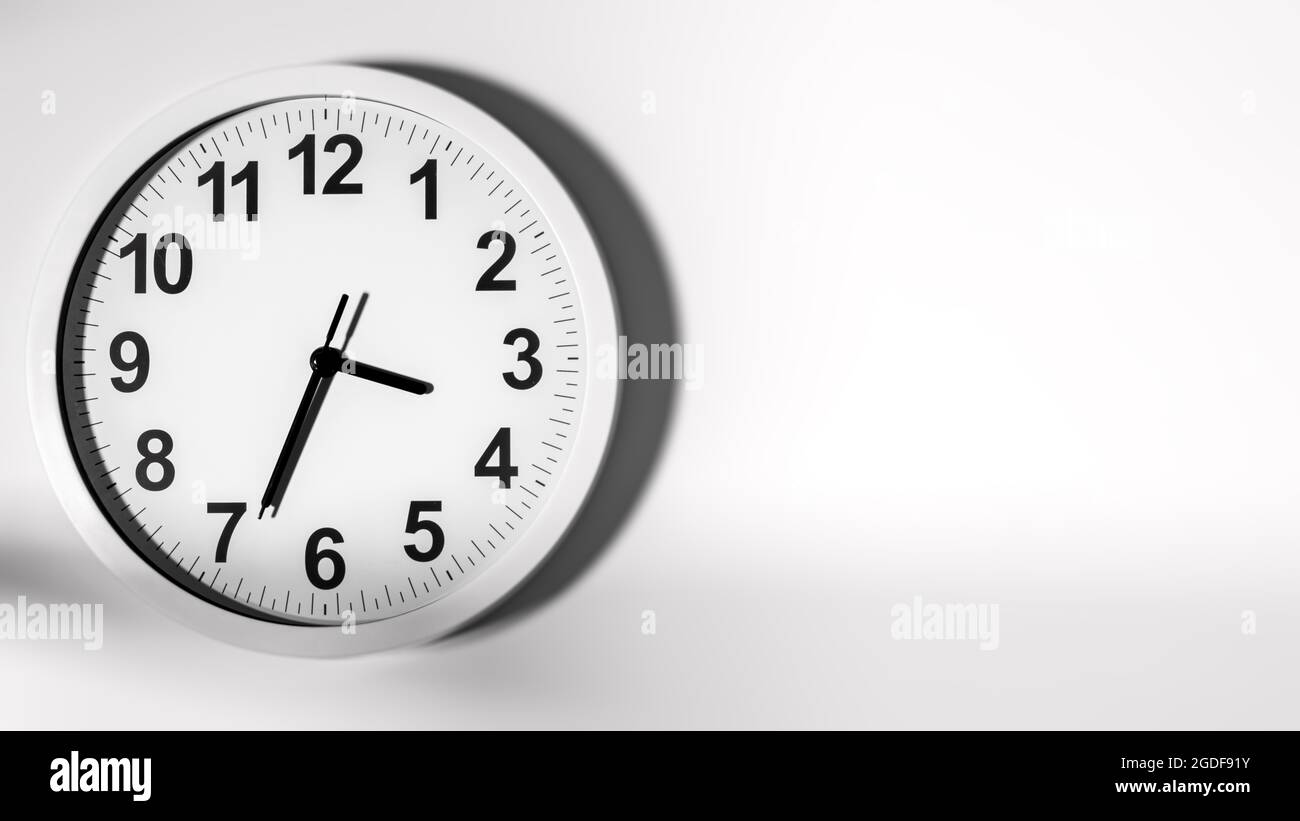 Modern white Wall Clock with black time pointer off center on white ...