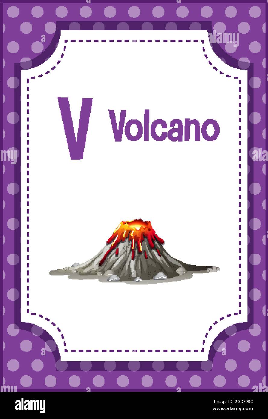 Alphabet flashcard with letter V for Volcano illustration Stock Vector ...