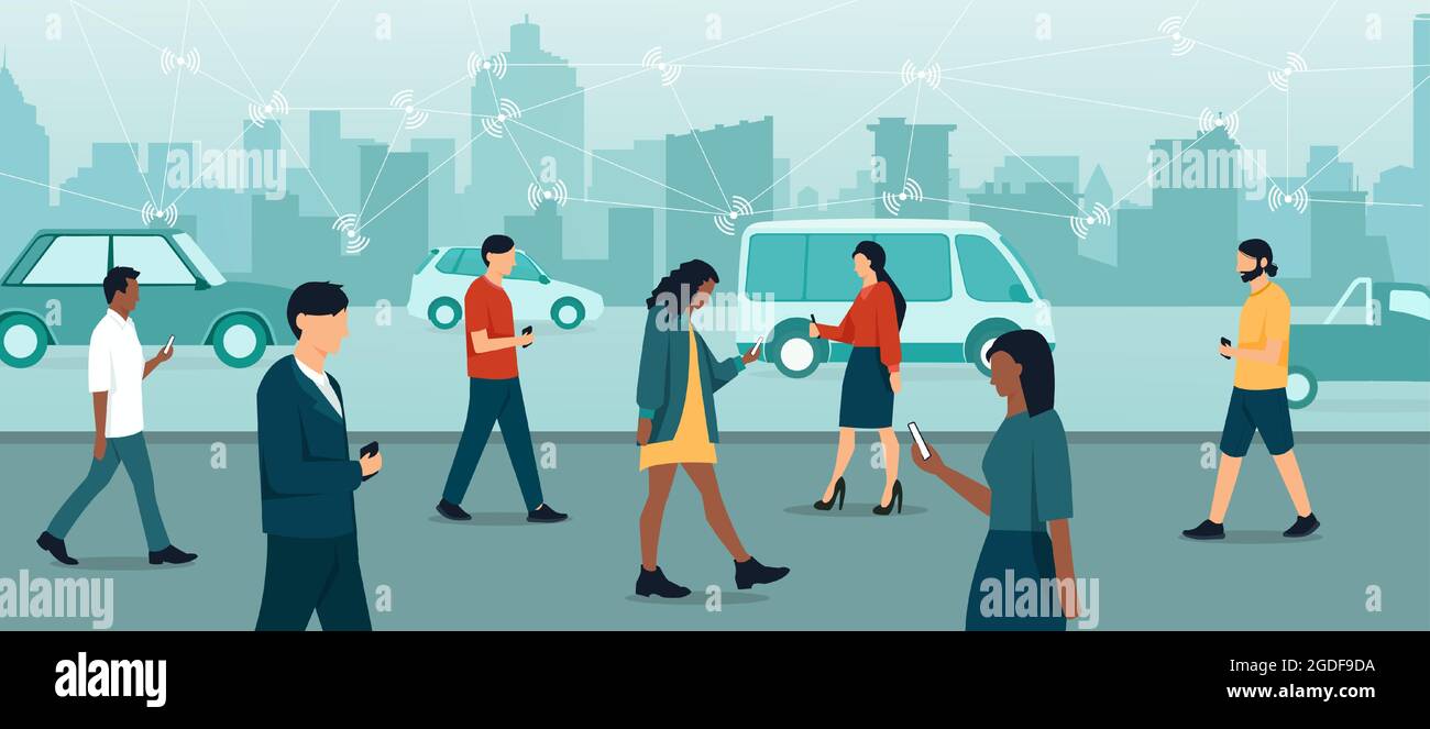 Mobile phones crowd commuters Stock Vector Images - Alamy