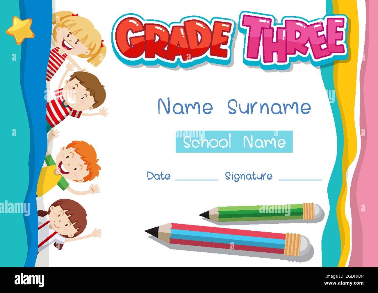 Grade three diploma or certificate template illustration Stock Vector ...